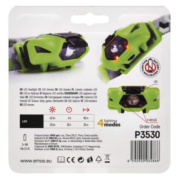 Фонарь налобный EMOS 3W LED+2Red LED (P3530)